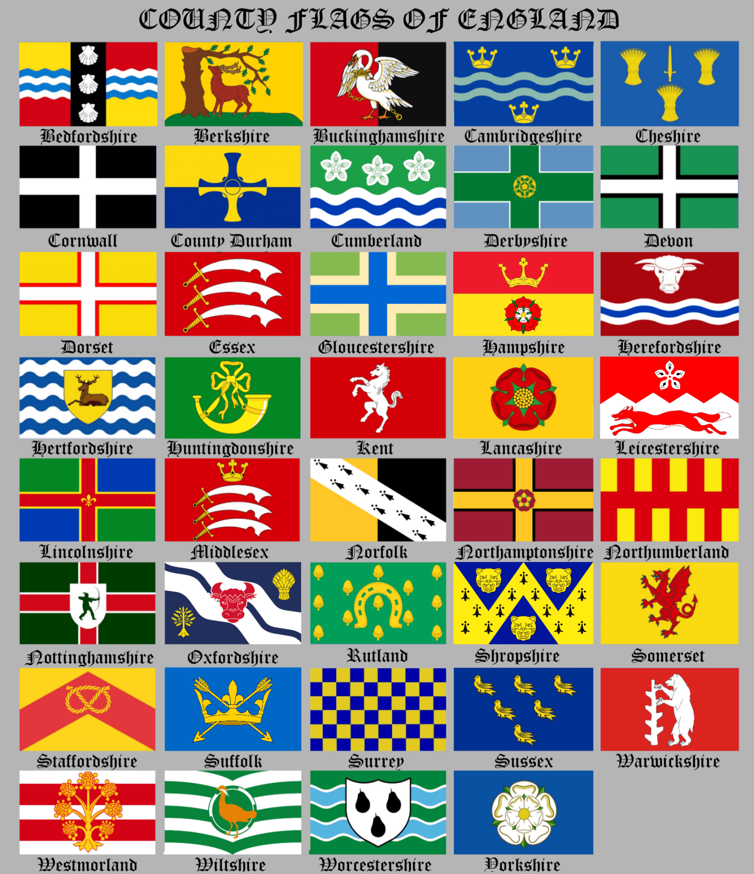County Flags Of England Chart | British County Flags